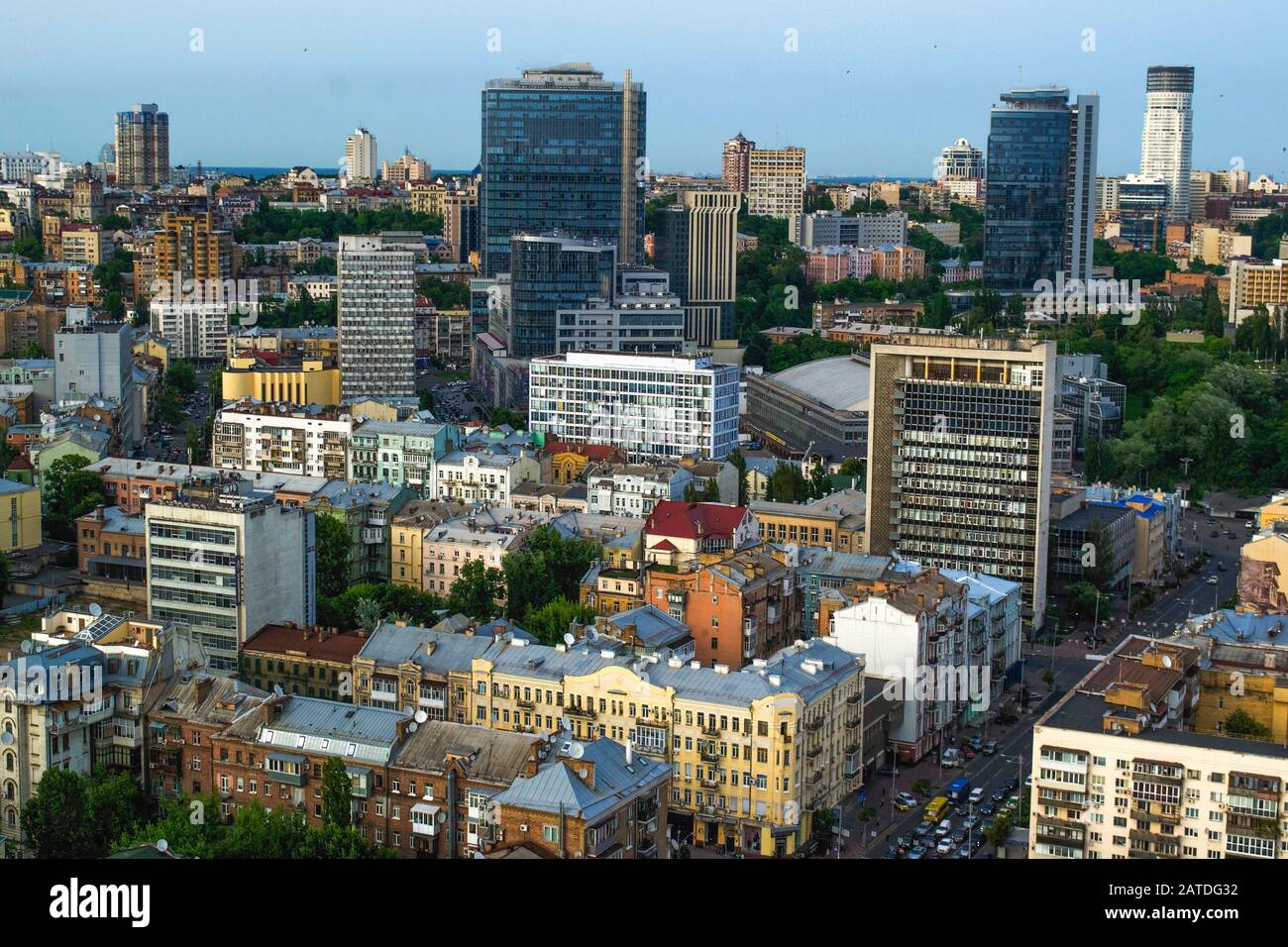 Panorama of kyiv city center, business cityscape of Kiev, Ukraine. Old ...