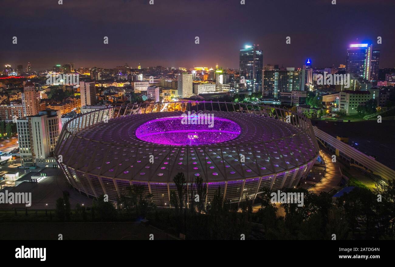 Panorama of kyiv city center, NSC Olympiysky Stadium of Kiev, Ukraine ...
