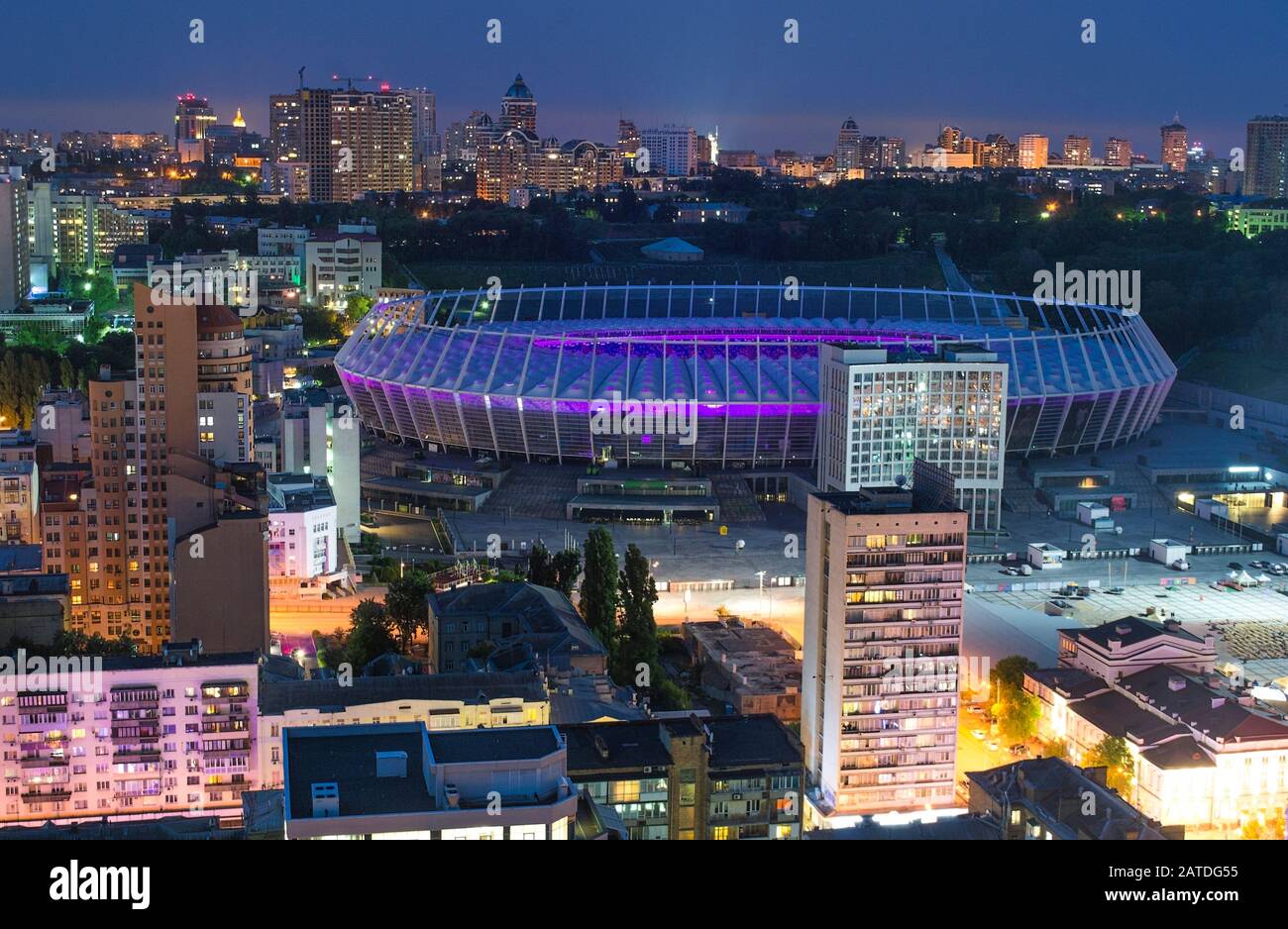 Panorama of kyiv city center, NSC Olympiysky Stadium of Kiev, Ukraine ...