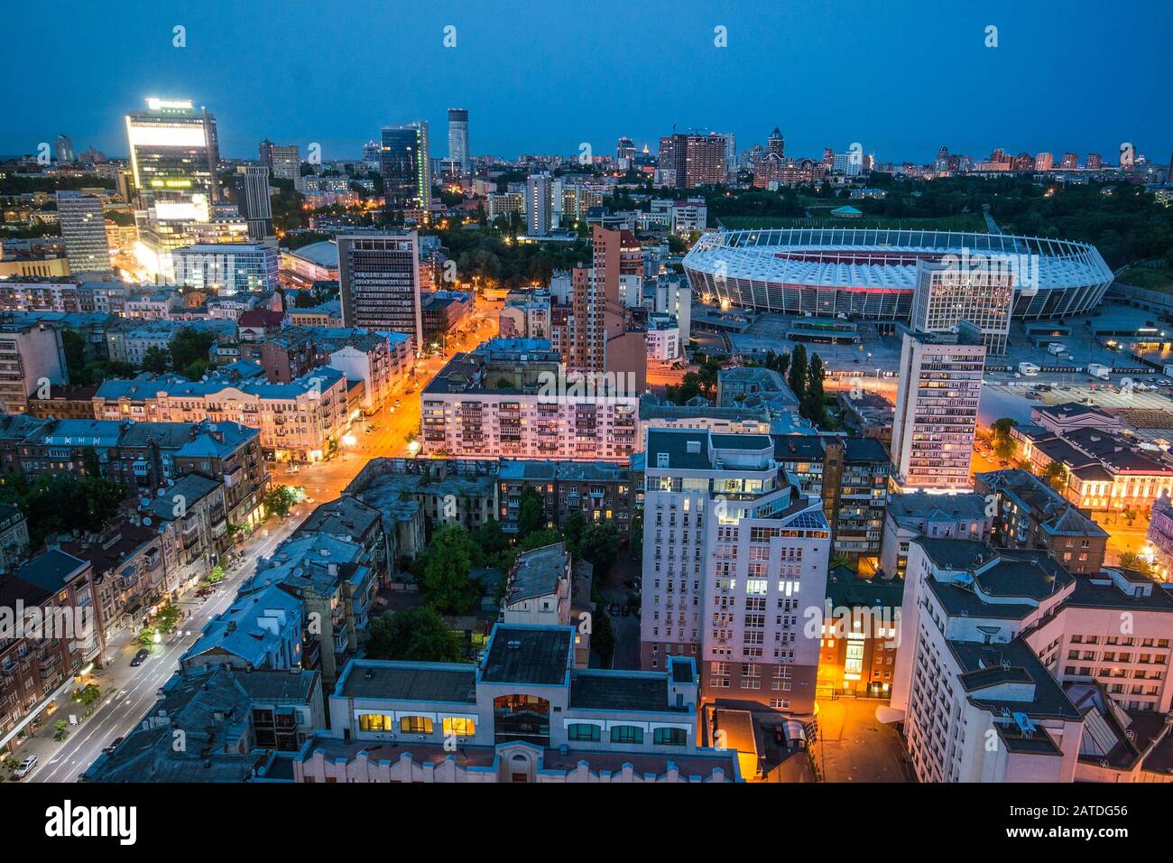 Night Kiev city center view from the height, Kiev, Ukraine Stock Photo ...