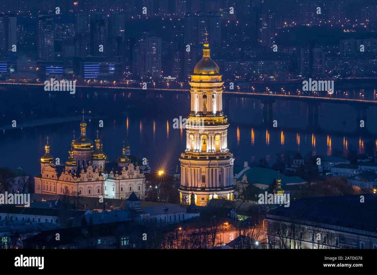 Night in Kiev, Ukraine. Landmark of night city. Kievo Pecherska Lavra ...