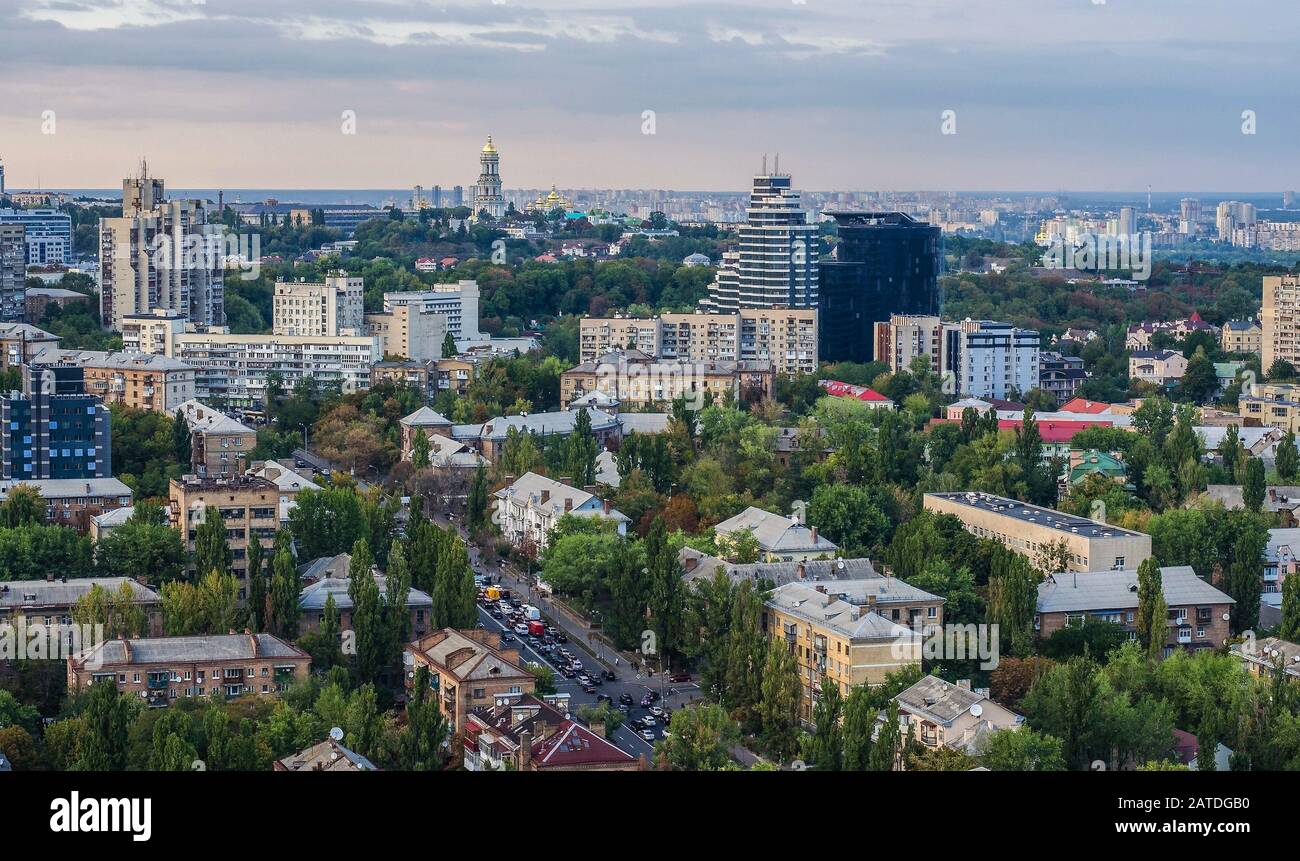 Panorama of kyiv city center, business cityscape of Kiev, Ukraine. Old ...