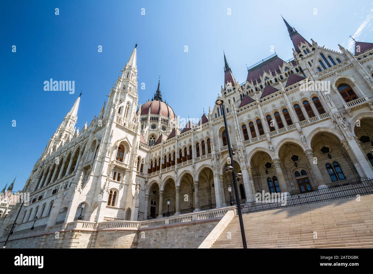 Sunlit Hungarian Parliament Building from the West, Budapest, Hungary ...