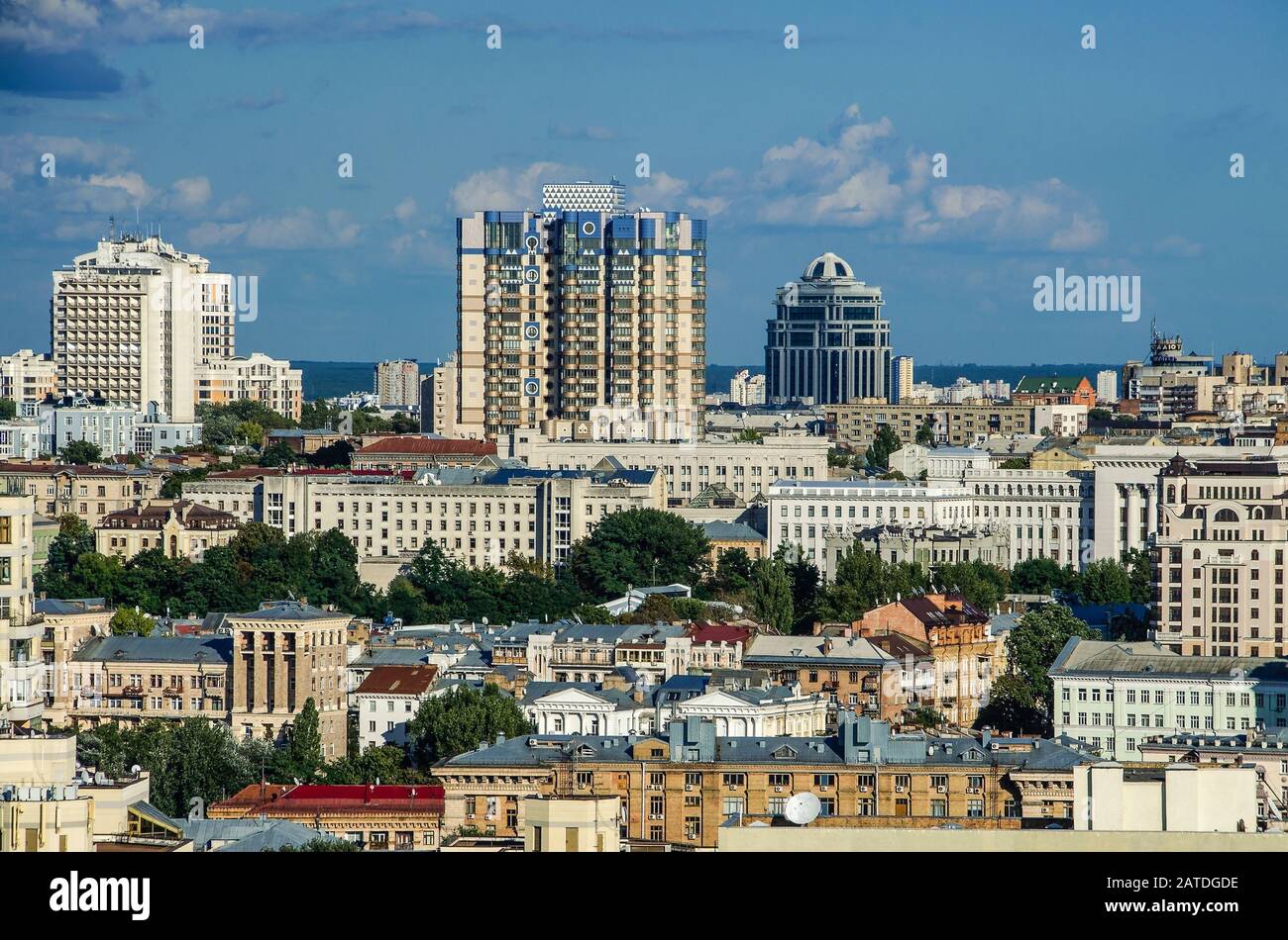 Panorama of kyiv city center, business cityscape of Kiev, Ukraine. Old ...