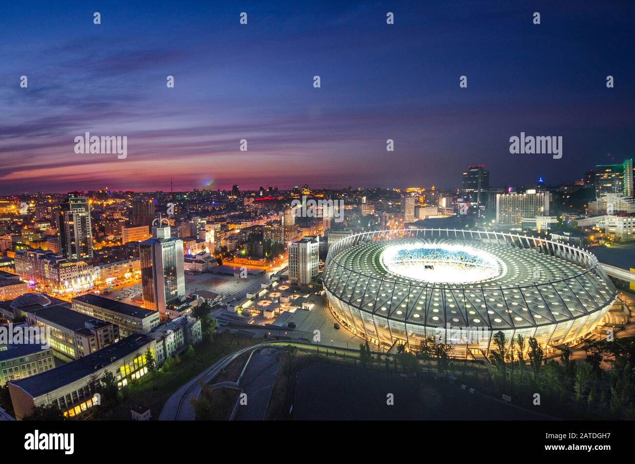 Panorama of kyiv city center, NSC Olympiysky Stadium of Kiev, Ukraine ...