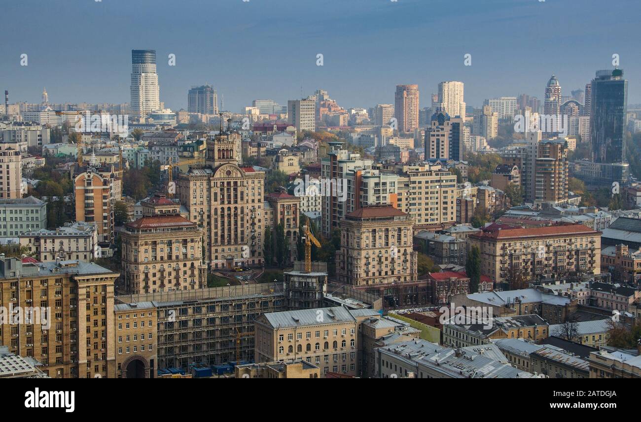 Panorama of kyiv city center, business cityscape of Kiev, Ukraine. Old ...