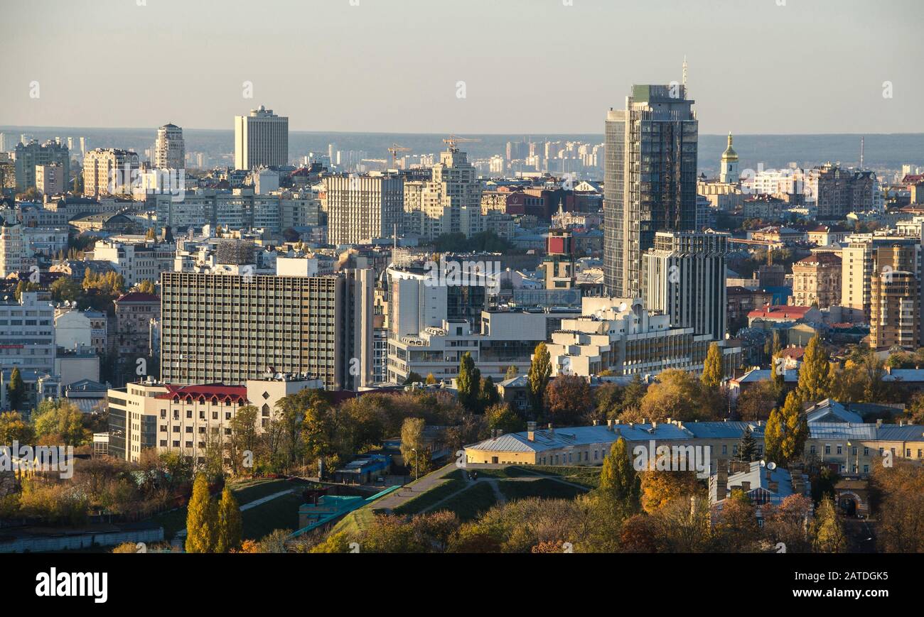 Panorama of kyiv city center, business cityscape of Kiev, Ukraine. Old ...