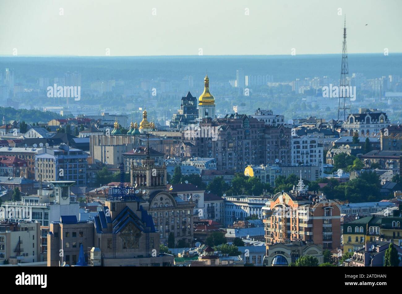 View of Pechersk district, Kiev from the top. Aerial view of Kiev ...