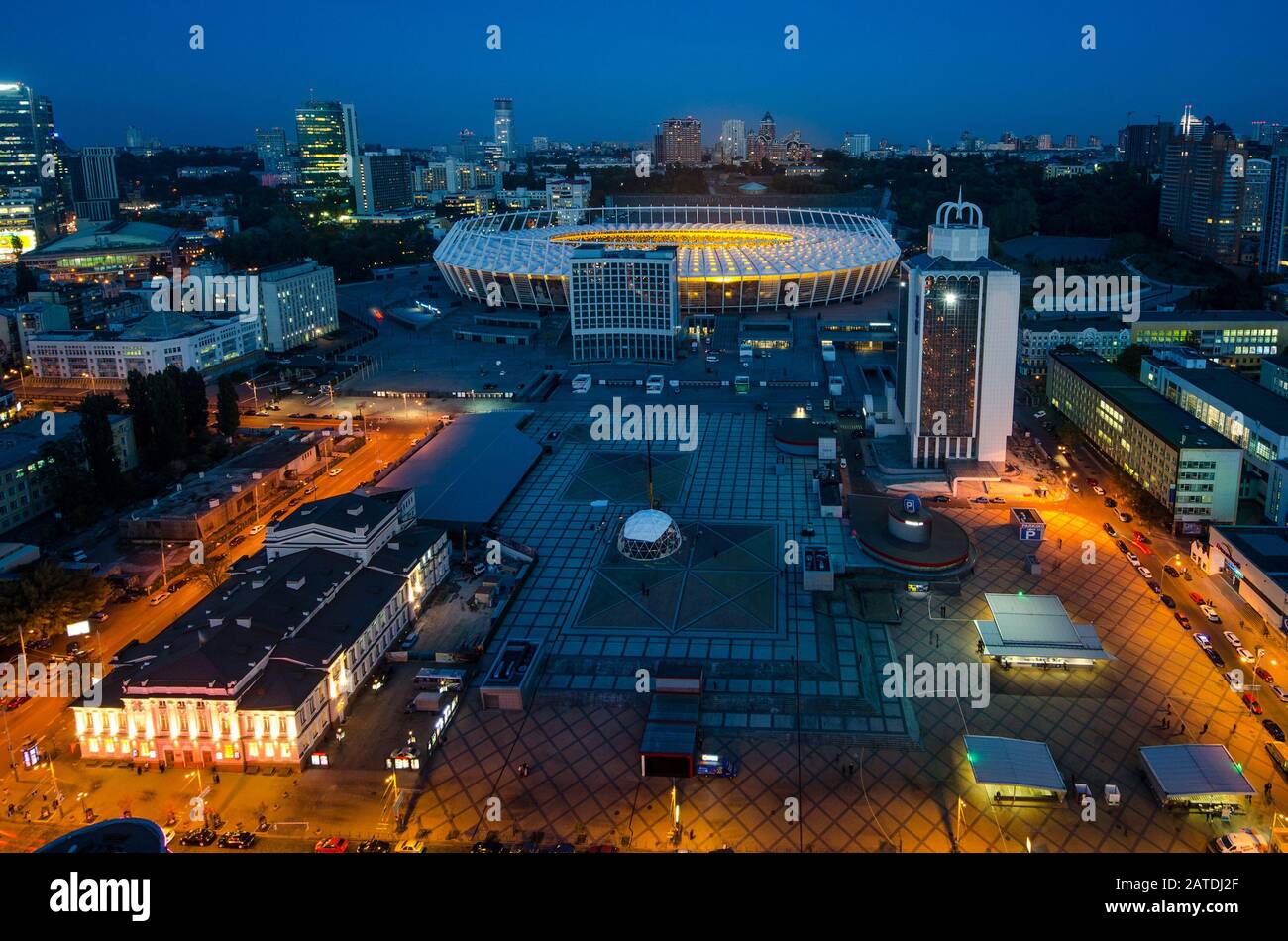 KYIV, UKRAINE - SEPTEMBER 15: Panoramic night view of Olympic stadium ...