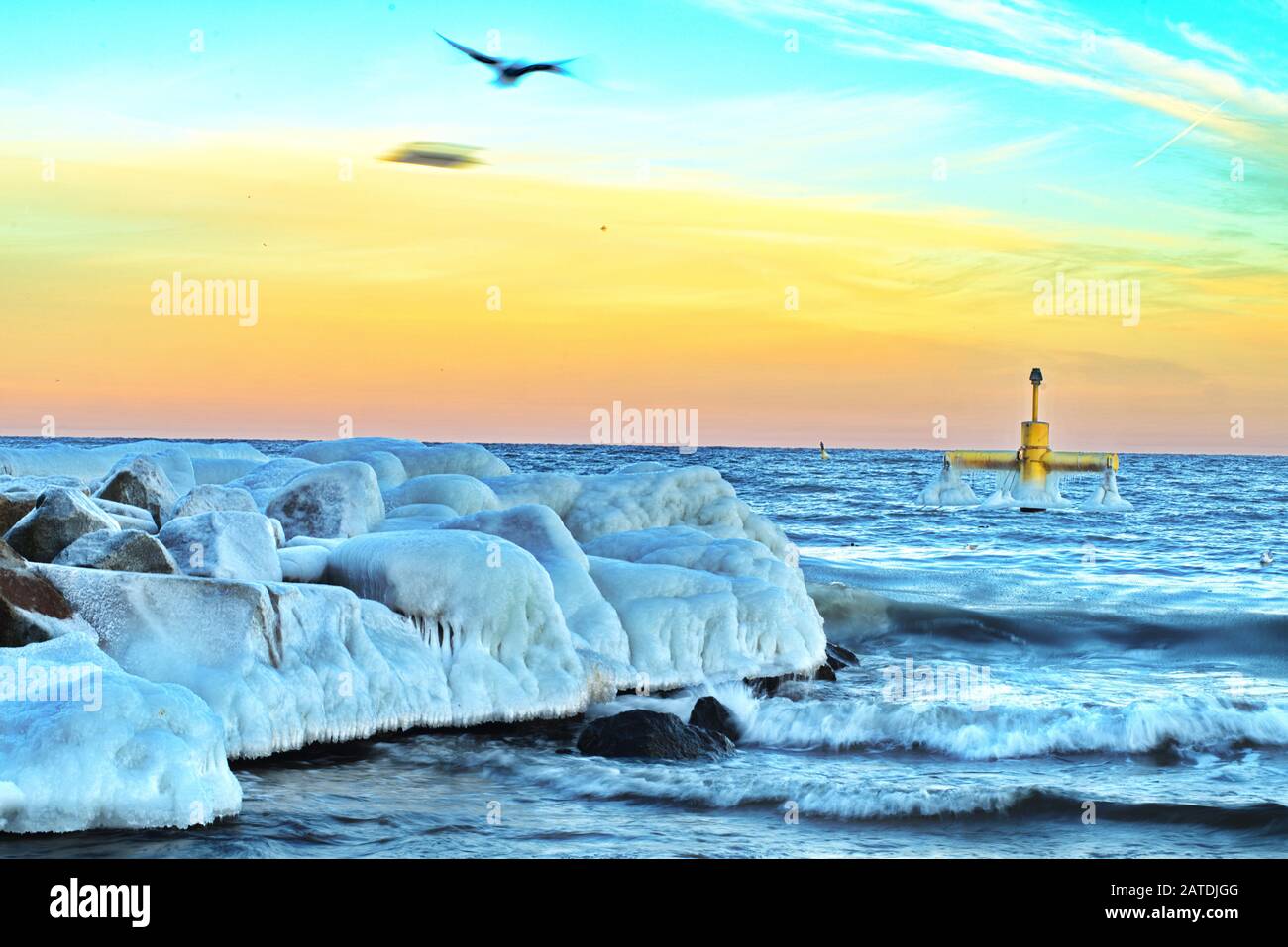 evening winter Baltic sea with ice Stock Photo - Alamy