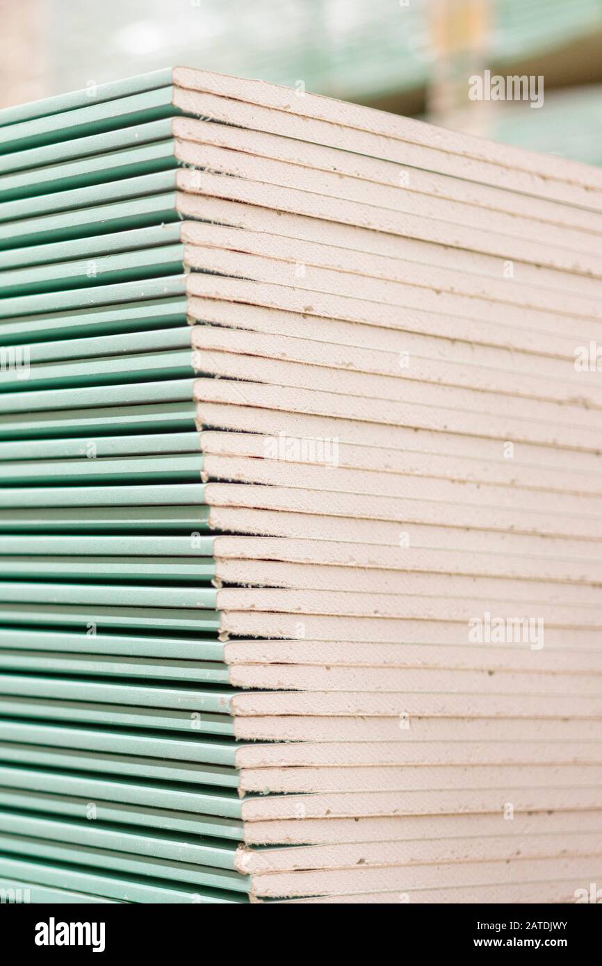 Drywall racks in a hardware store. repair and construction concept ...