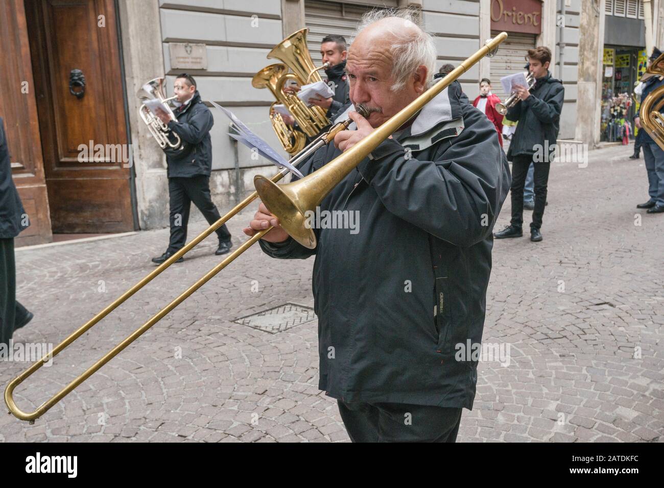 Marching orchestra members at Madonna che Scappa celebration on Easter ...