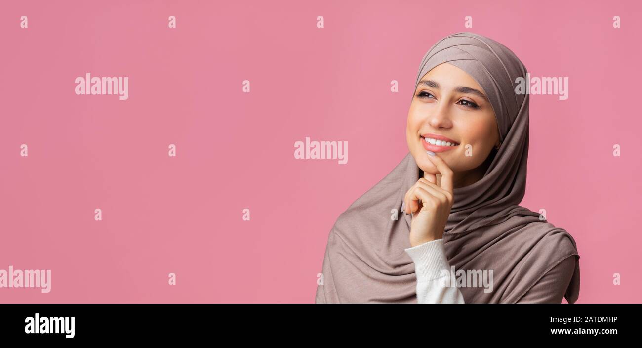 Closeup portrait of pensive arabic girl in headscarf, overthinking ...