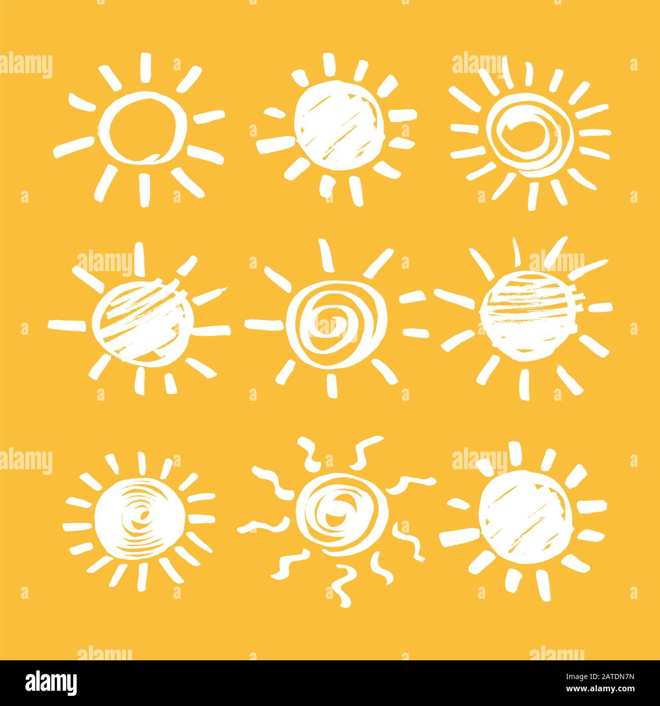 Sun vector design elements. Set of sunshine symbols hand drawn by ...
