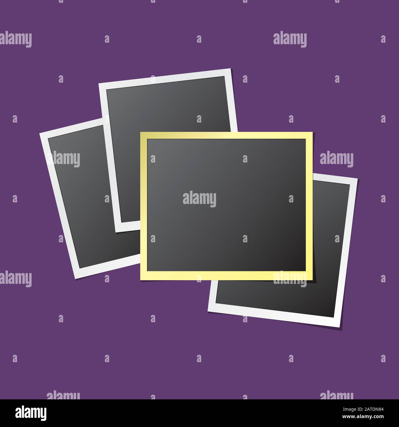 Four paper photo frames in white and golden colors isolated mock up ...