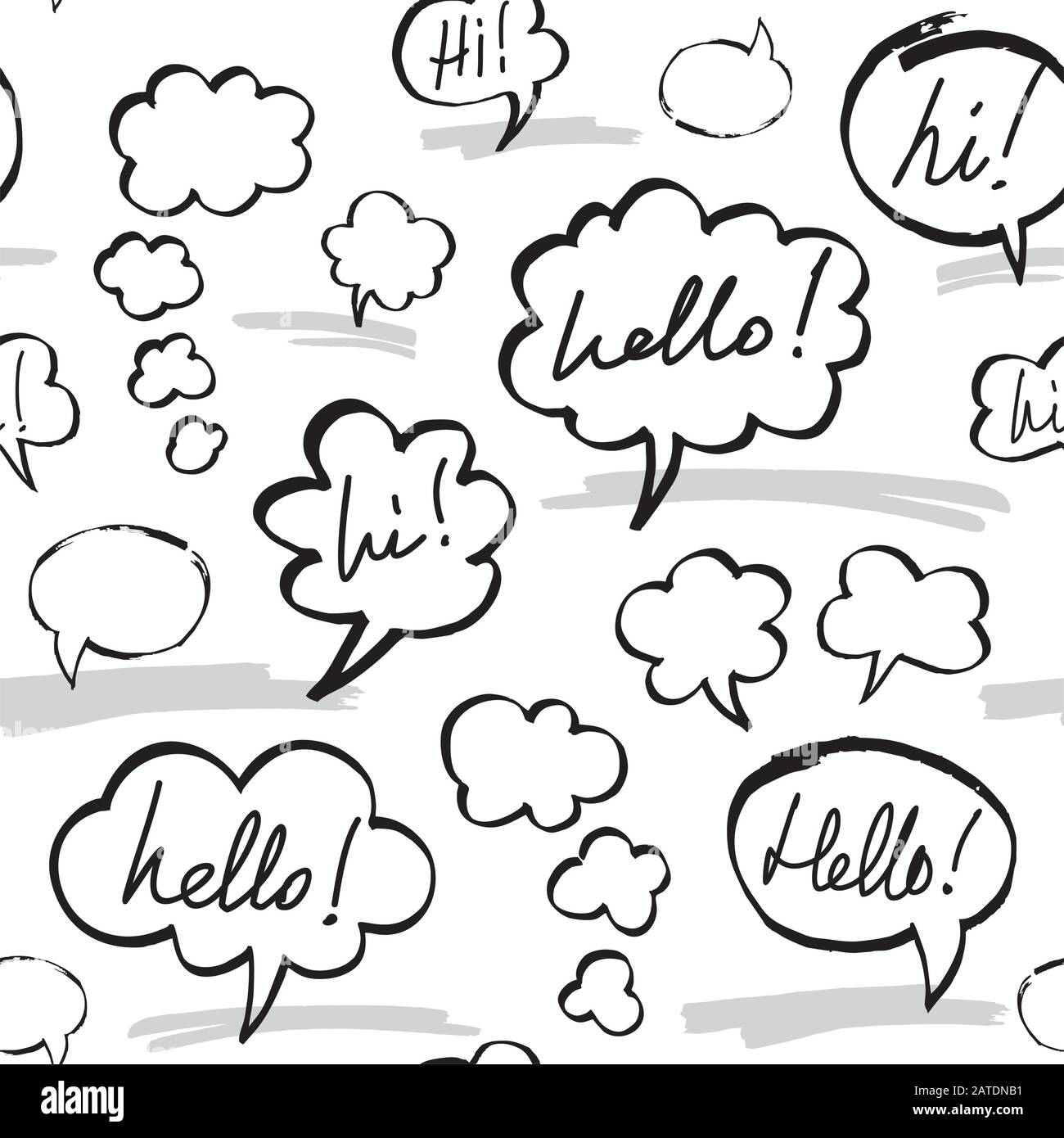 Hello and Hi phrases inside speech bubbles. Seamless pattern in black ...