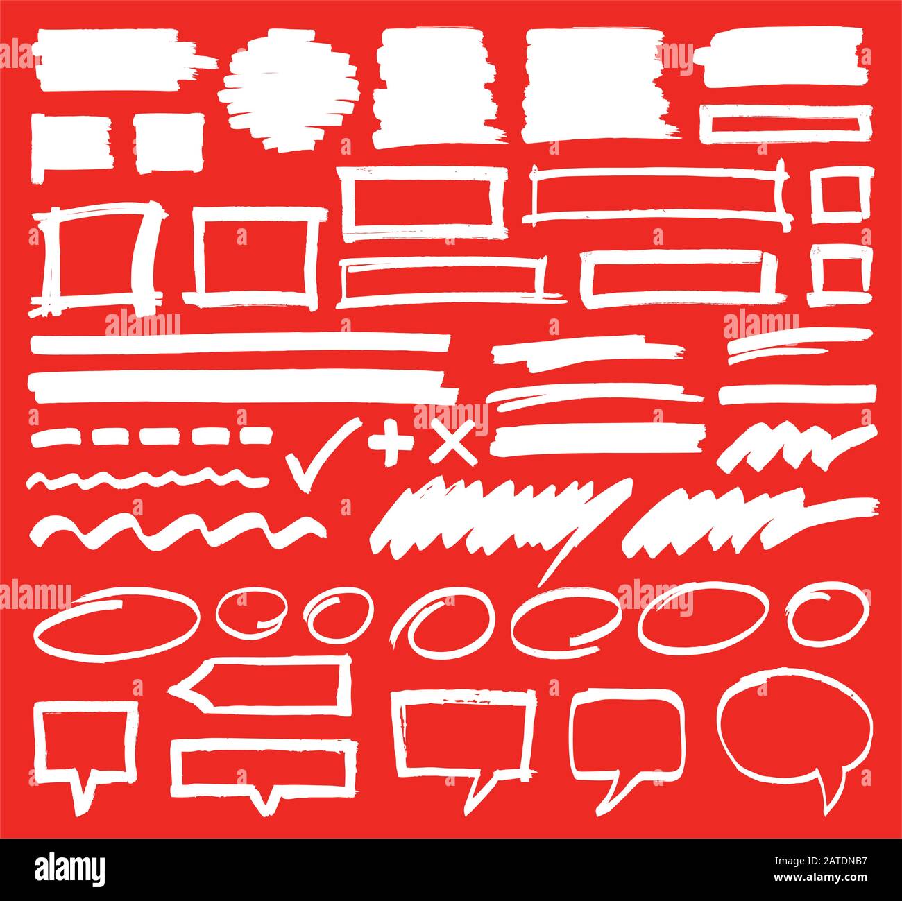 Set of hand drawn marks, stripes, frames, speech bubbles and strokes ...