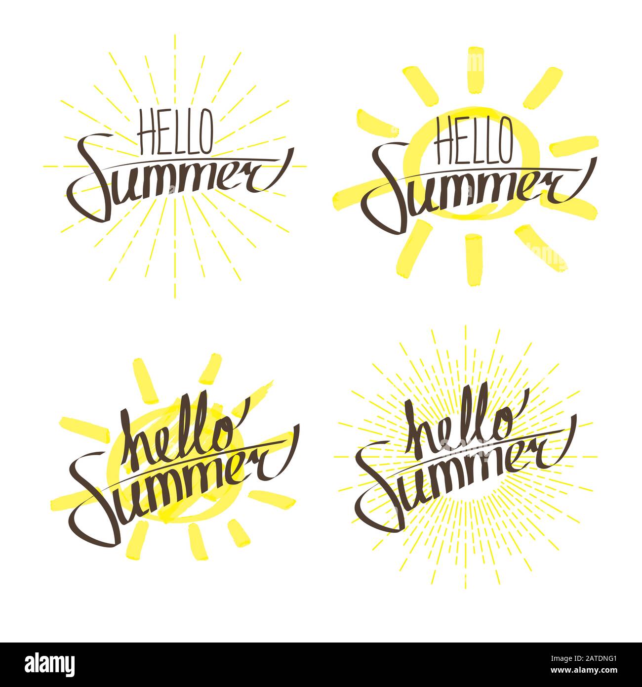 Set of lettering compositions with phrase Hello Summer. Hand written ...