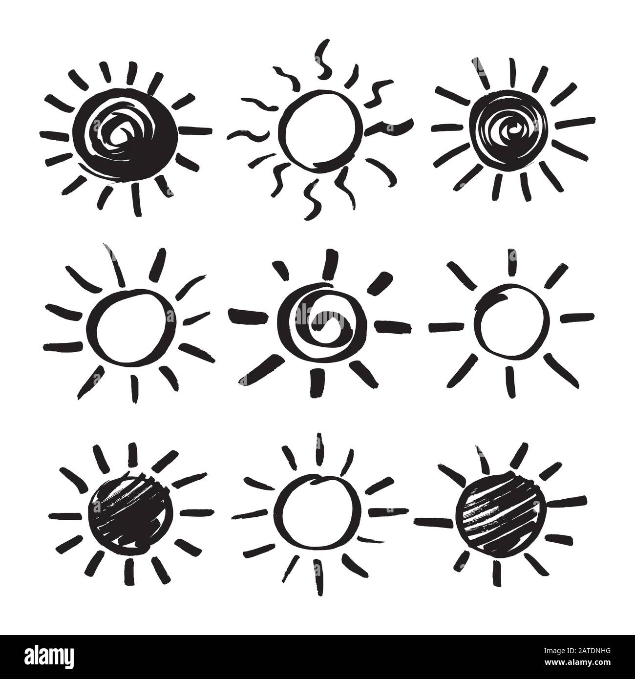 Summer sun vector design elements. Set of sunshine symbols hand drawn ...