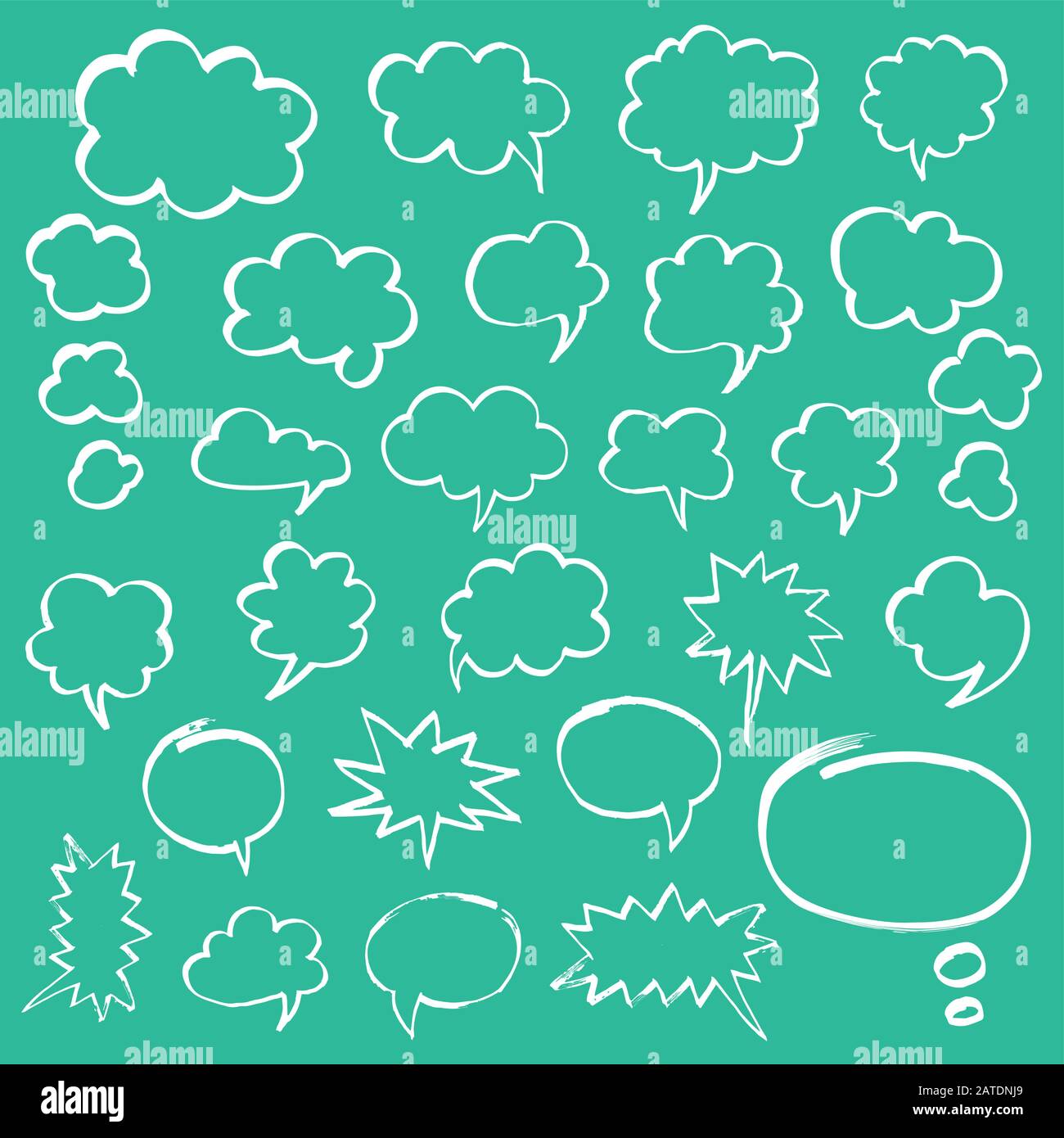 Set of speech bubbles and thought clouds. Hand drawn by felt pen vector ...