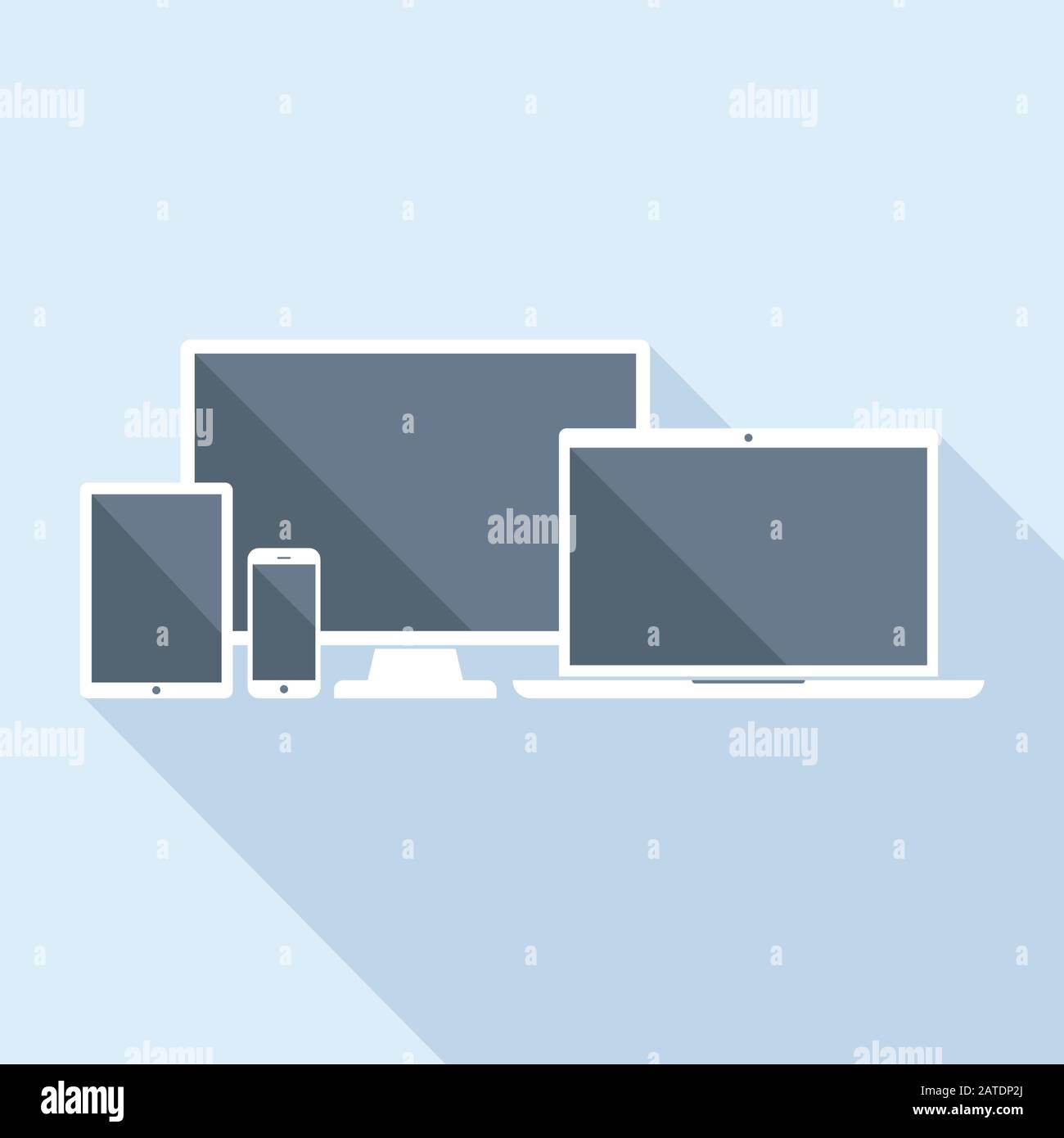 Tablet, laptop, smartphone and desktop computer icons. Set of device icons in flat style ...