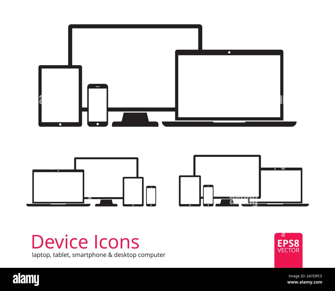 Device icons smartphone, tablet, laptop and desktop computer. Set of ... Device icons smartphone, tablet, laptop and desktop computer. Set of ...