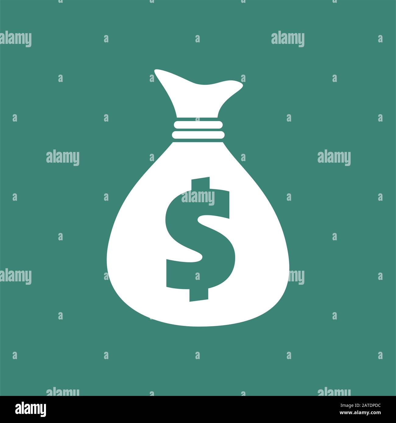 Bag with dollar sign flat icon. Isolated vector pictogram in white on ...