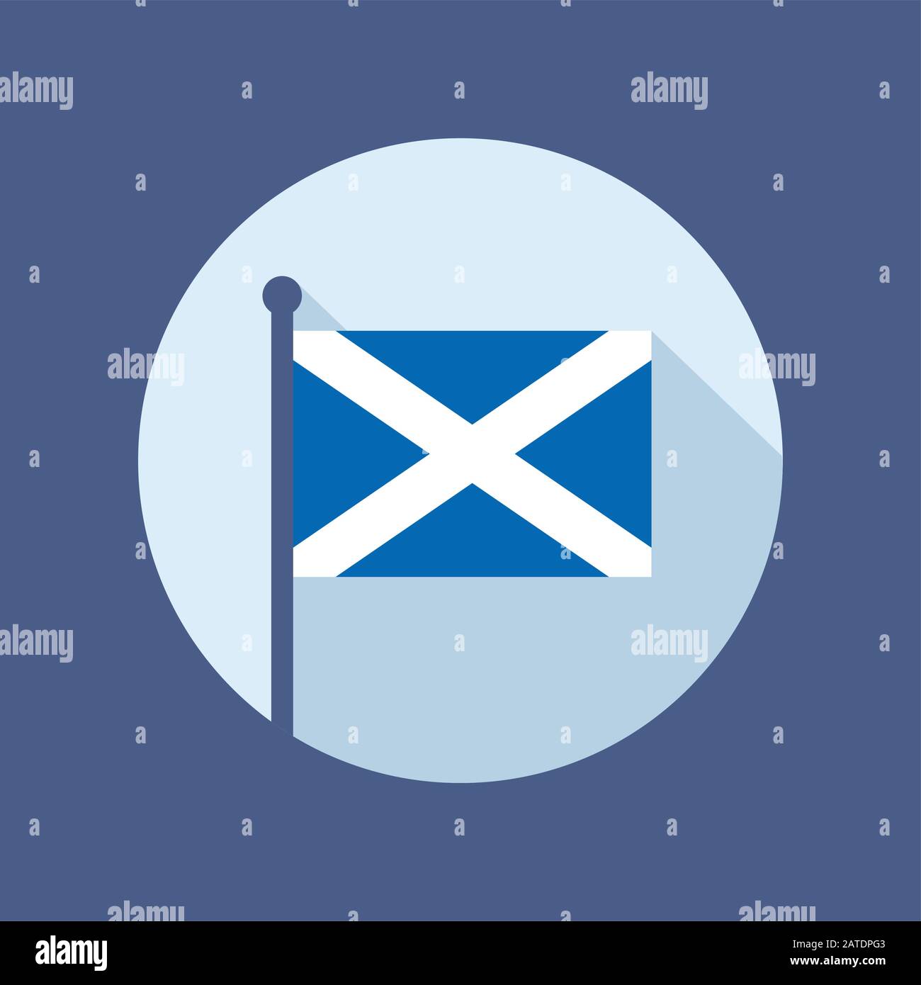 Scotland national flag on flagstaff. Flat icon of Scottish flag. Vector ...