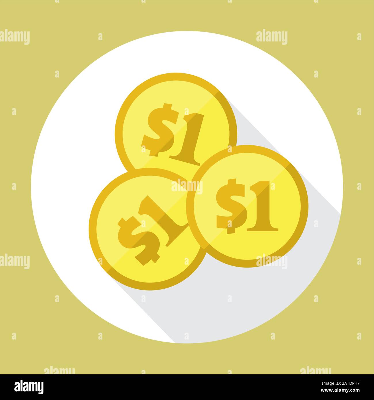 Three US dollar golden coins. Flat vector icon. American currency ...
