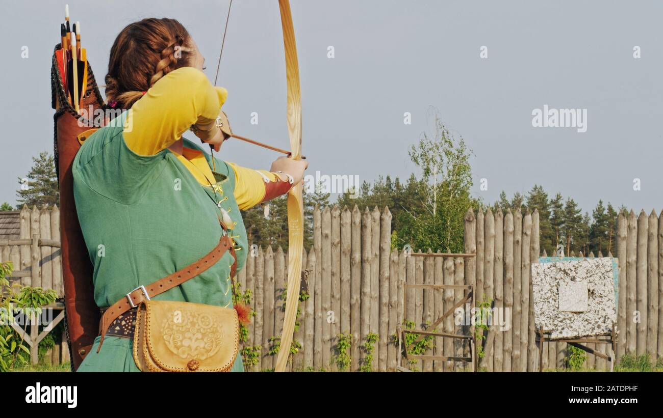 Group of medieval archers are training on archery. Knights camp ...