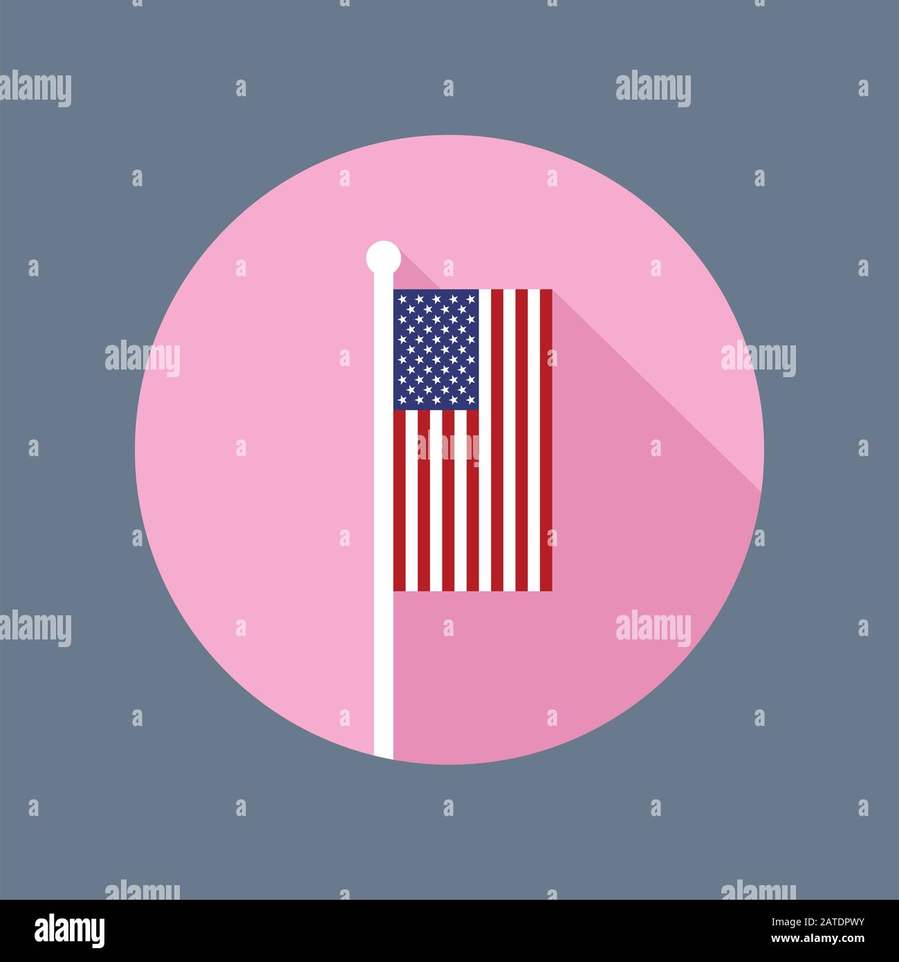 Vector flat icon of USA national flag in vertical position on flagpole ...