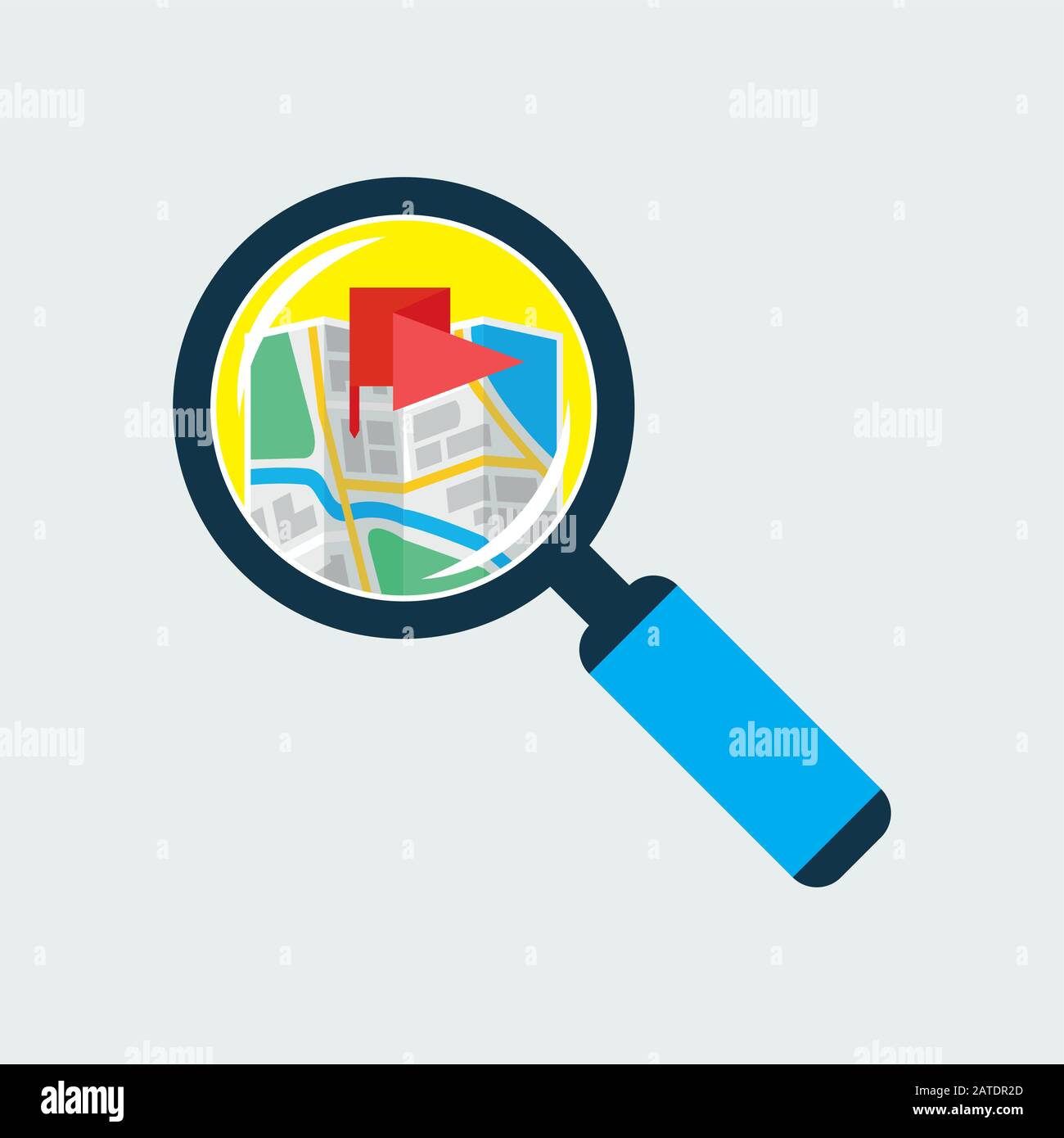 Map inside magnifier flat icon. Magnifying glass with handle zooming ...