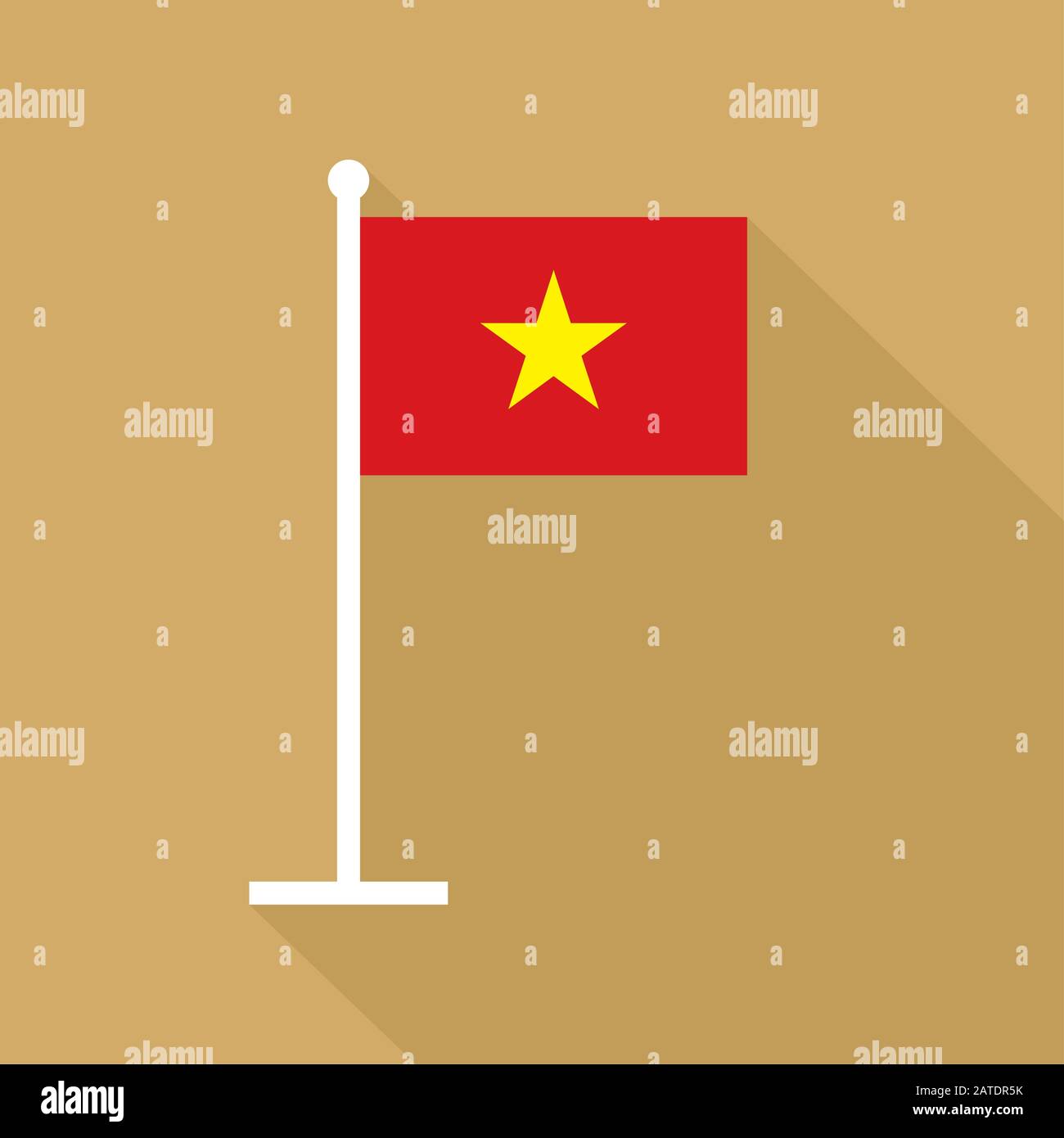 National flag of Vietnam on flagpole. Flat icon of vietnamese flag ...