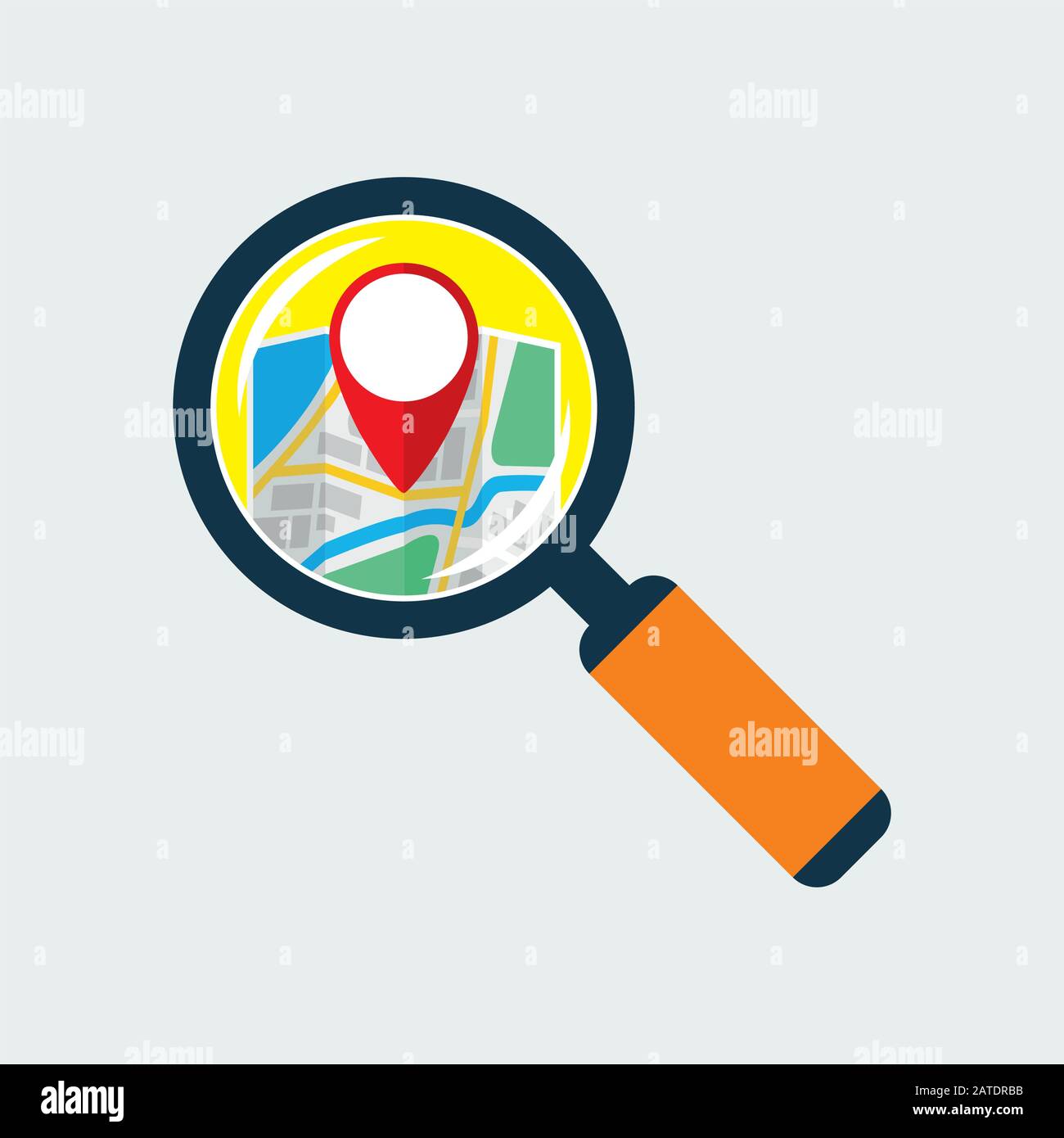 Map inside magnifier flat icon. Magnifying glass with handle zooming ...