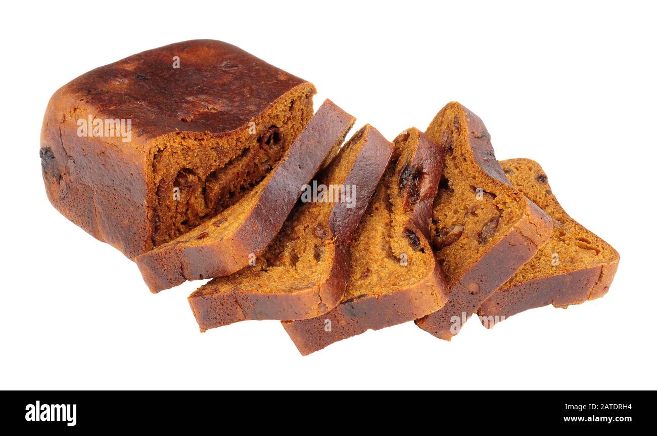 Malt fruit loaf isolated in a white background Stock Photo - Alamy