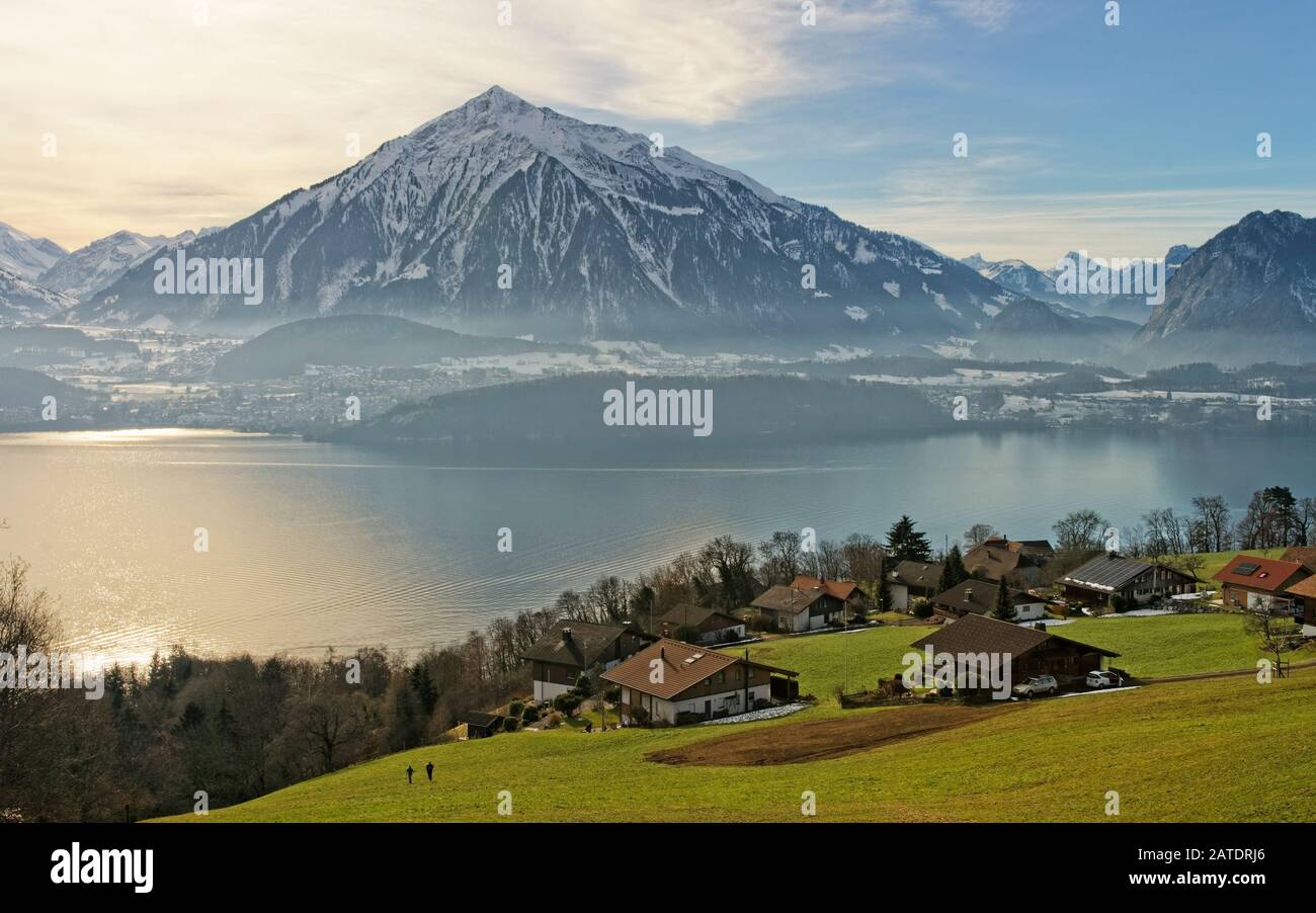 Panorama in Thun in winter Stock Photo - Alamy