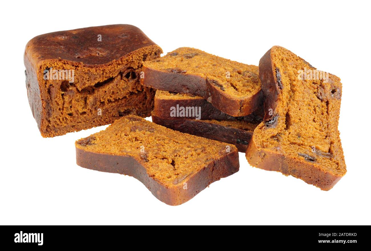 Malt fruit loaf isolated in a white background Stock Photo - Alamy