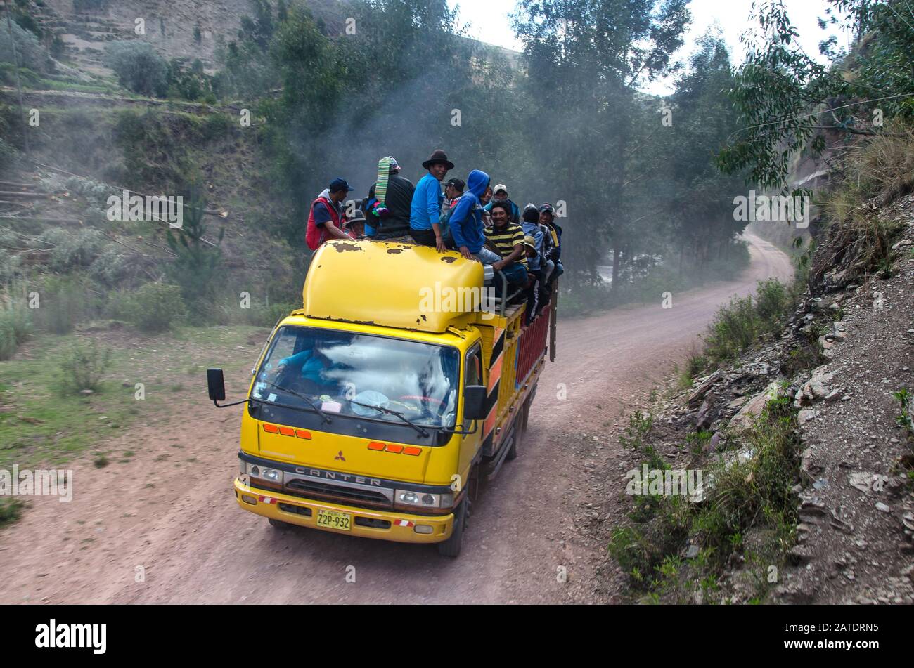 Mountain bus transport in beru. Dander track with people on the ...