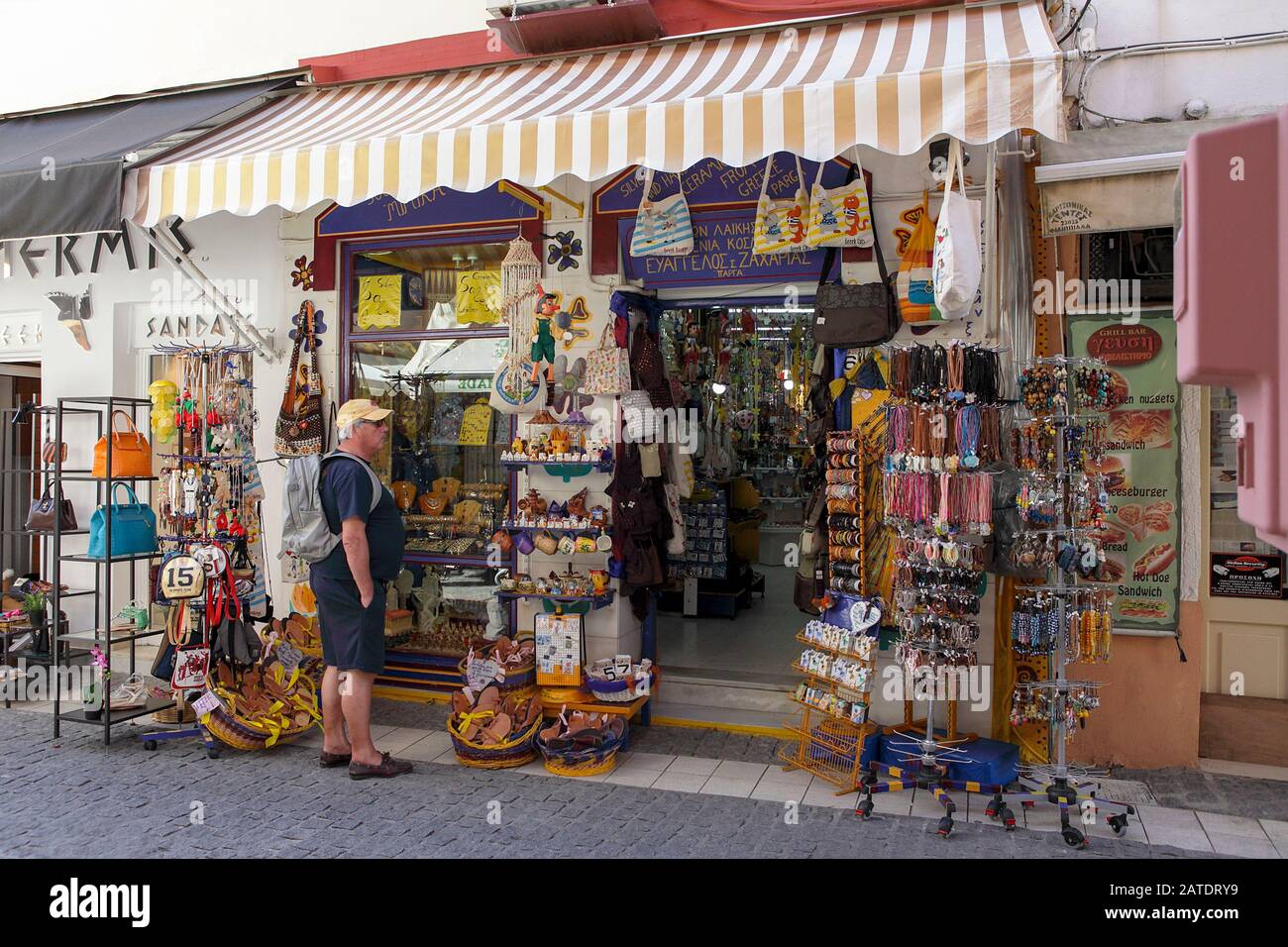 Viewed here are souvenir shops in the Greek town of Parga in north-west ...