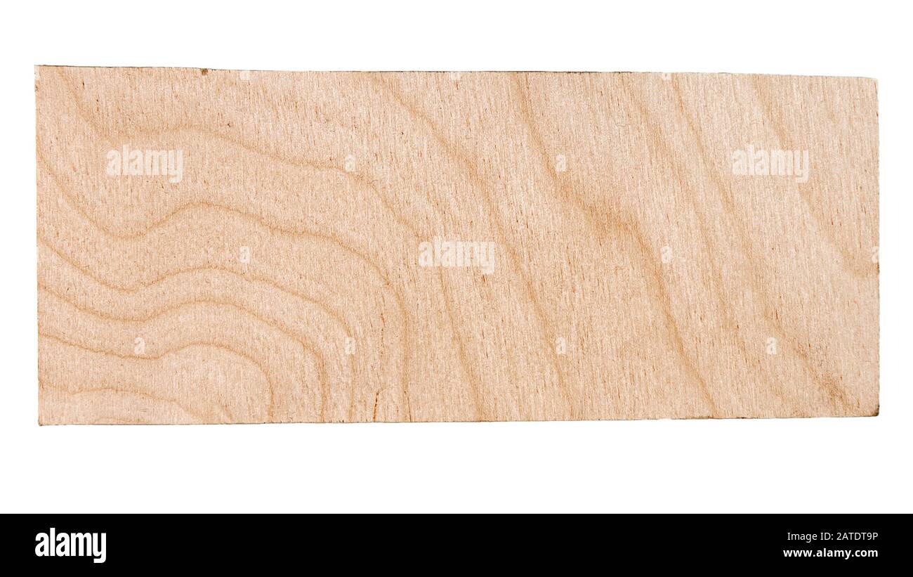 Rectangular piece of birch plywood with a natural texture. Isolated on ...