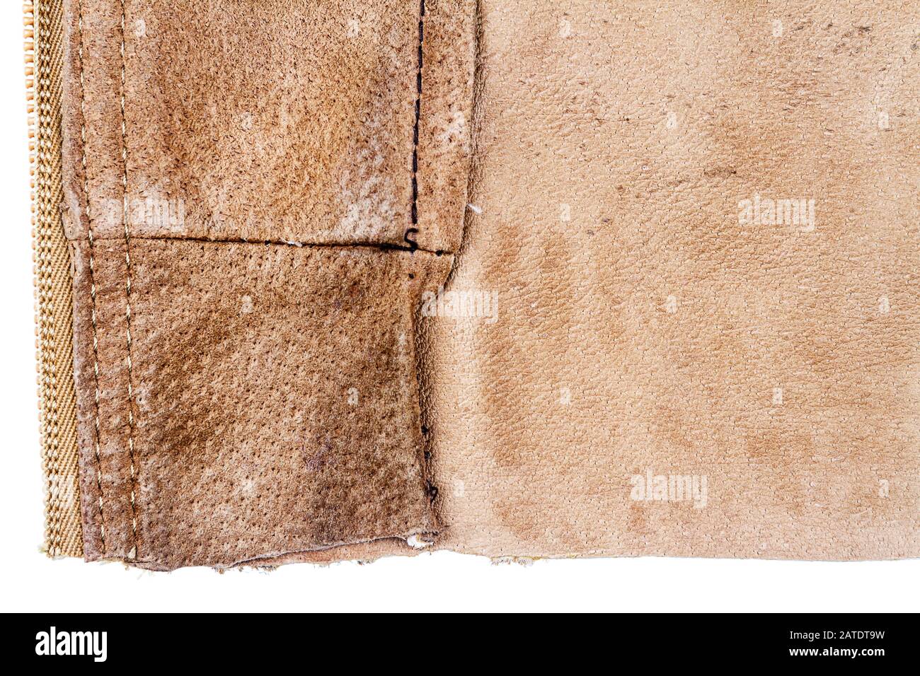 Piece of brown leather isolated on white background. Back side Stock ...