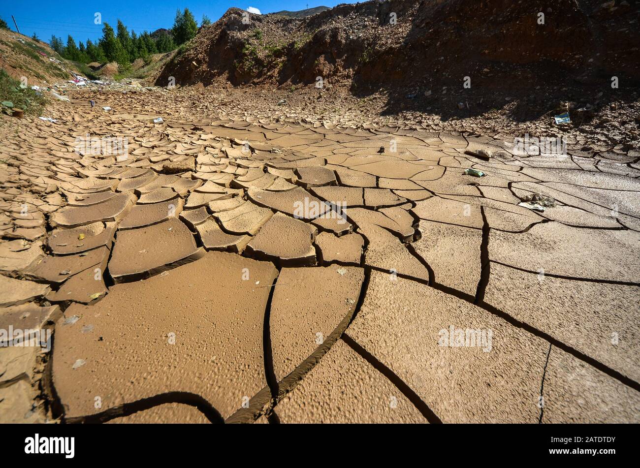 Industrial landscape in Karabash, Chelyabinsk region, Russia. Dead land ...