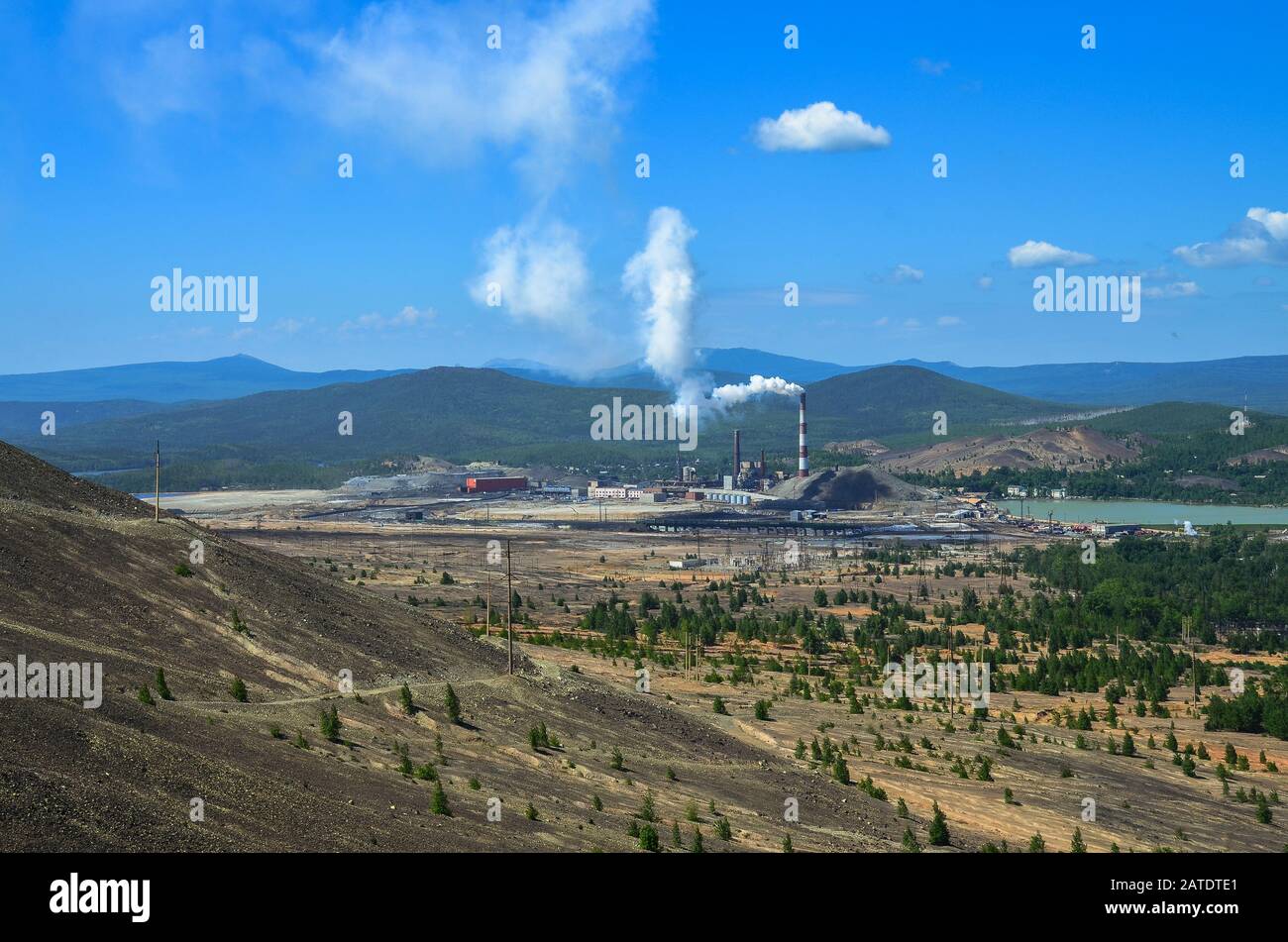 Industrial landscape in Karabash, Chelyabinsk region, Russia. Dead land ...