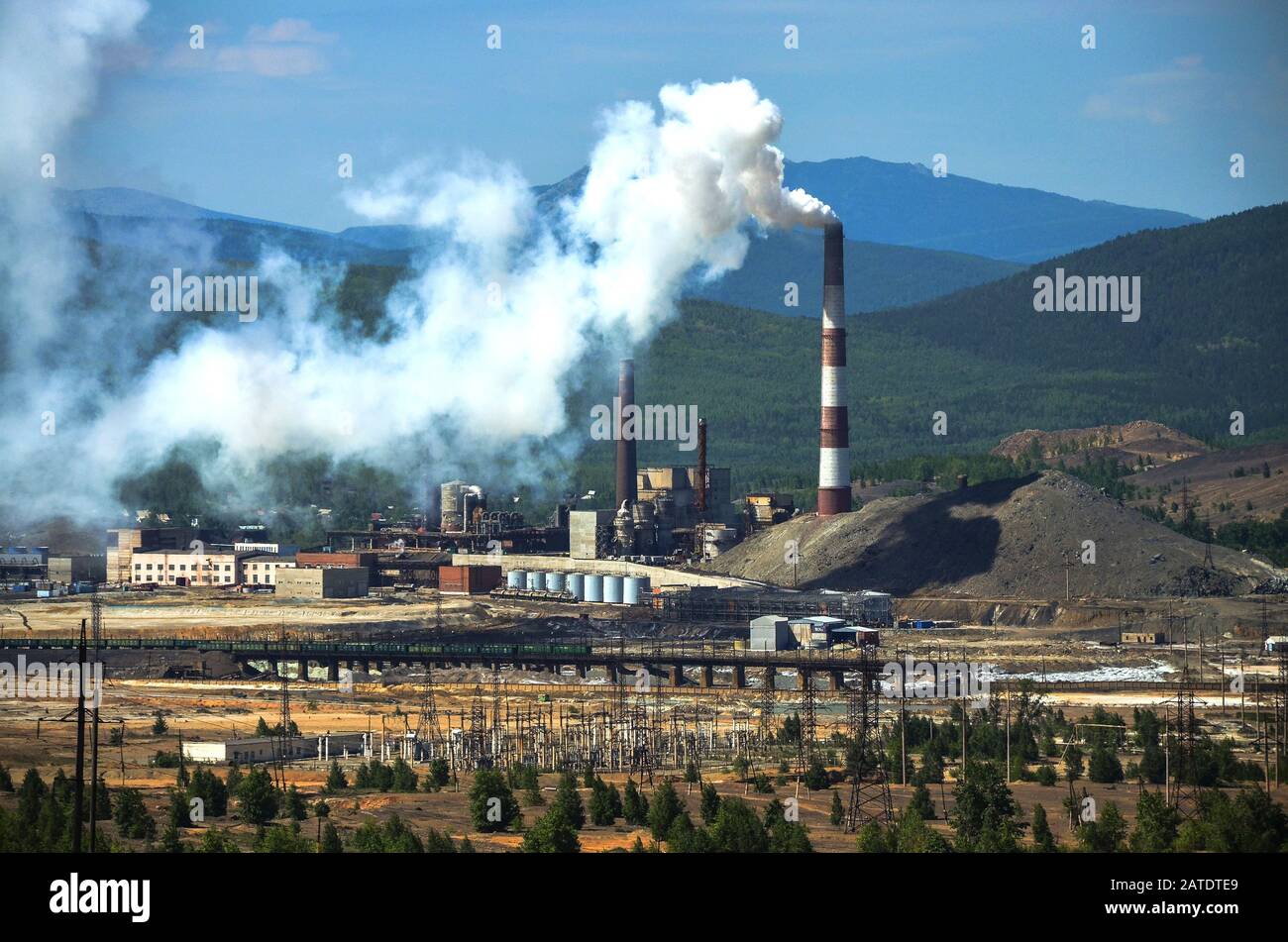 Industrial landscape in Karabash, Chelyabinsk region, Russia. Dead land ...