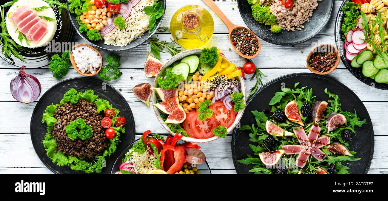 Set of food. Dishes menu. The range of dishes. Free copy space. Top ...