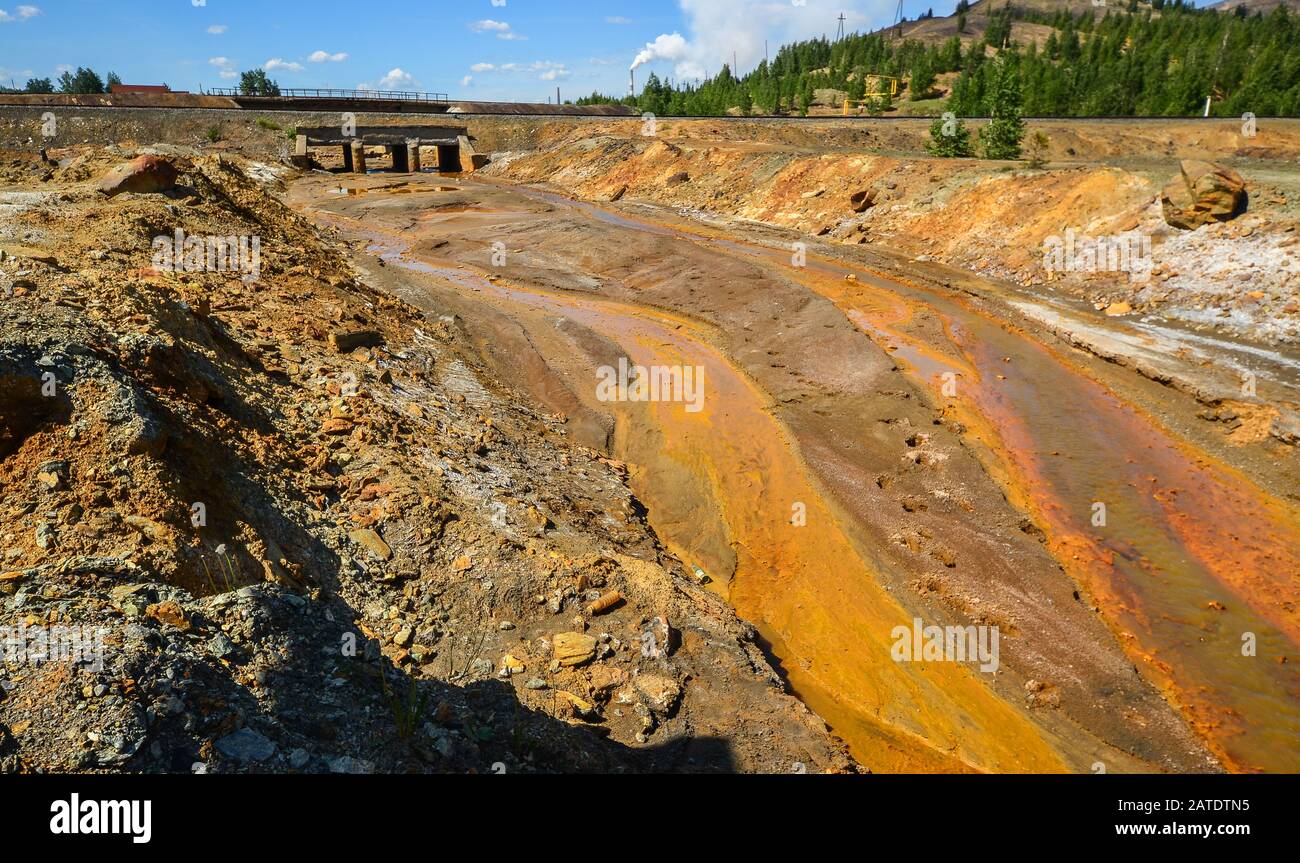 Industrial landscape in Karabash, Chelyabinsk region, Russia. Dead land ...