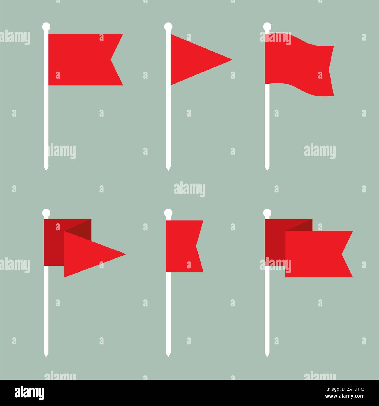 Set of flag pin vector icons flat design. Red flag pin icon in flat ...