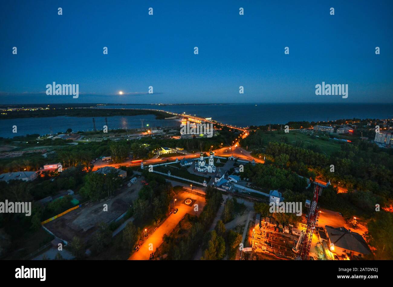 City at night, panoramic scene Novosibirsk Russia. Landscape night ...