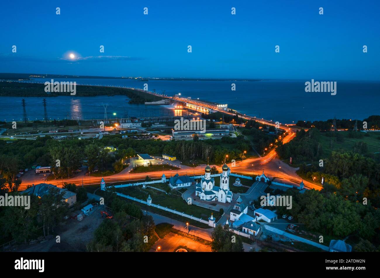 City at night, panoramic scene Novosibirsk Russia. Landscape night ...