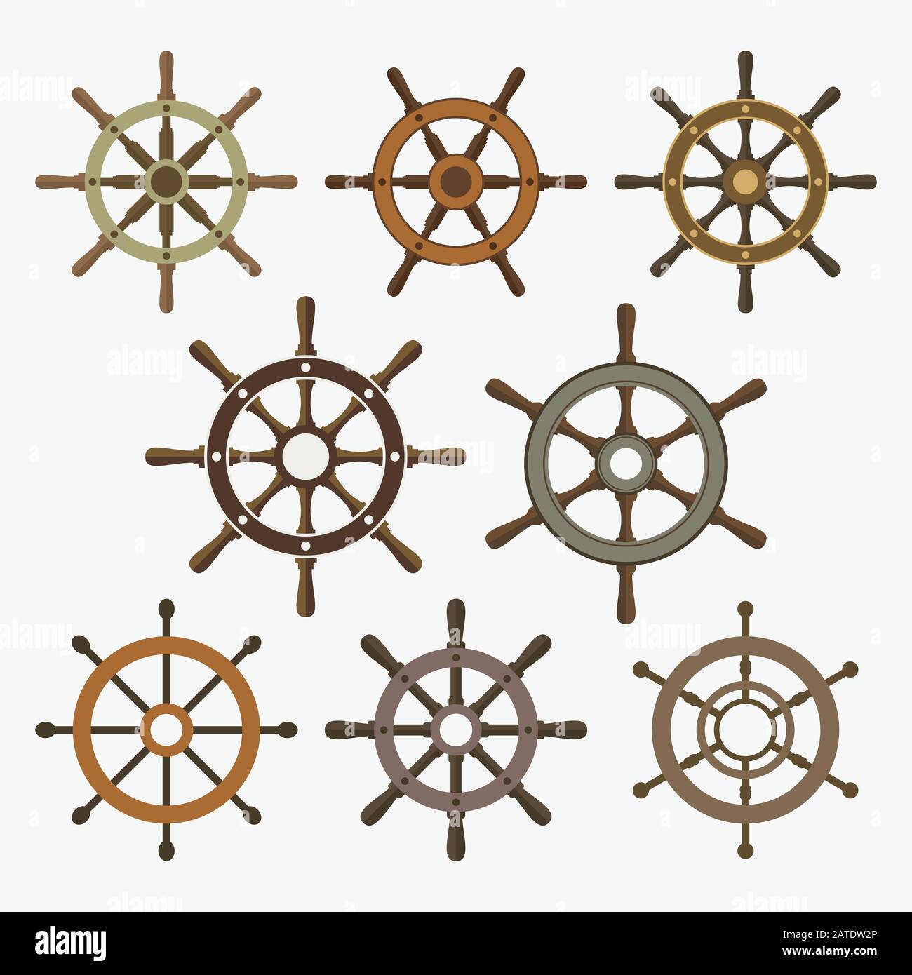 Ship helm vector icons set. Helm steering wheel icons isolated on white ...